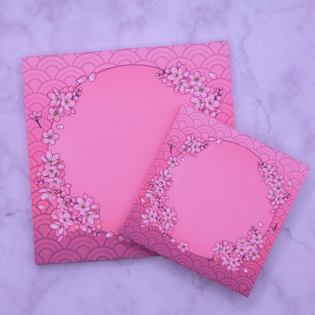 Pink Sakura 3"x3" Notepad, Cute Cherry Blossom Memo Pad, Mini Notepad ...