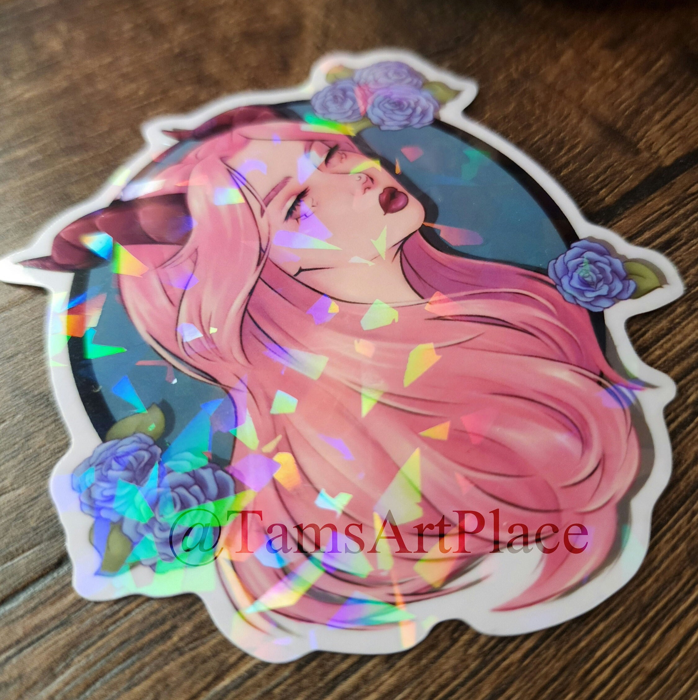 Fantasy Demon Girl Holographic Sticker, Devil Anime Tiefling Vinyl ...