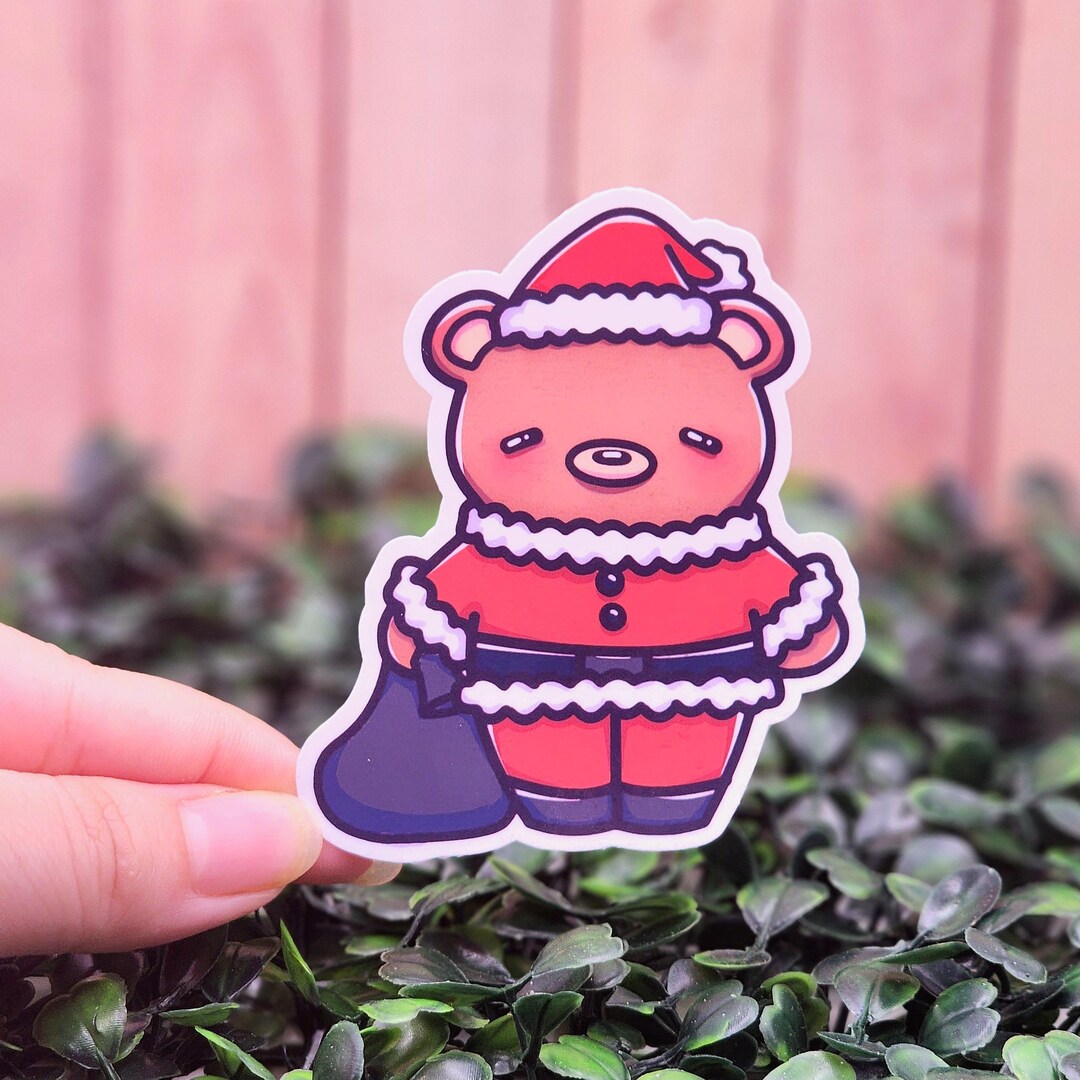 Kawaii Santa Bear Vinyl Sticker: Holiday Laptop Decal - Etsy