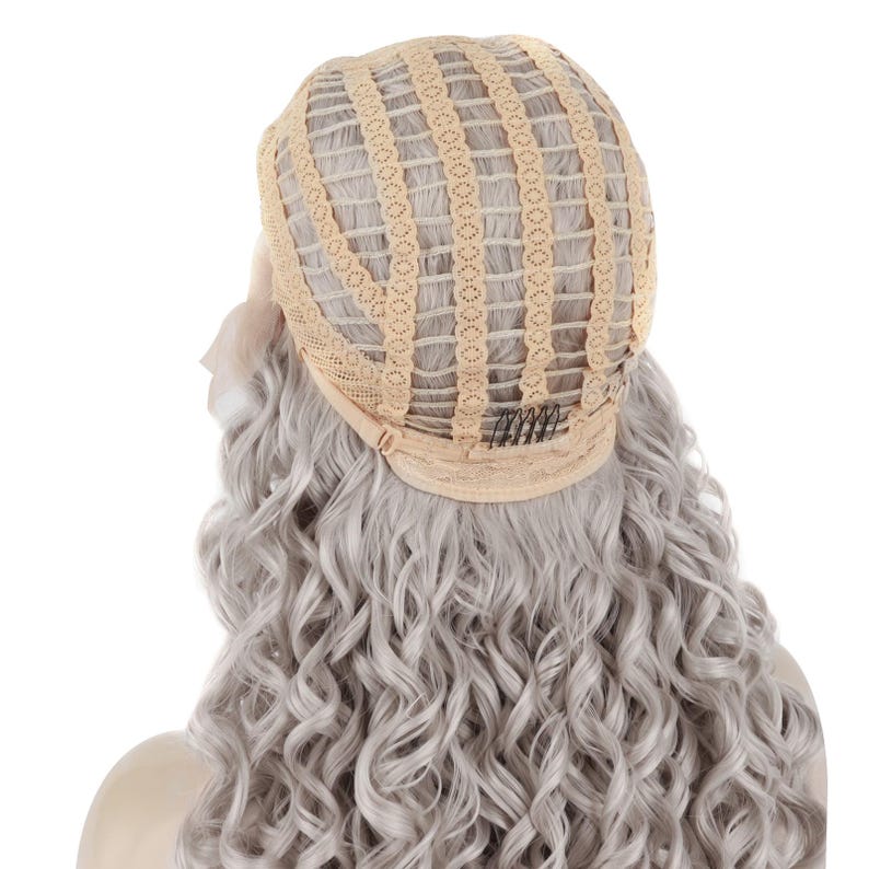 Light Grey Curly Lace Front Synthetic Bounce Fluffy Wig Halloween ...