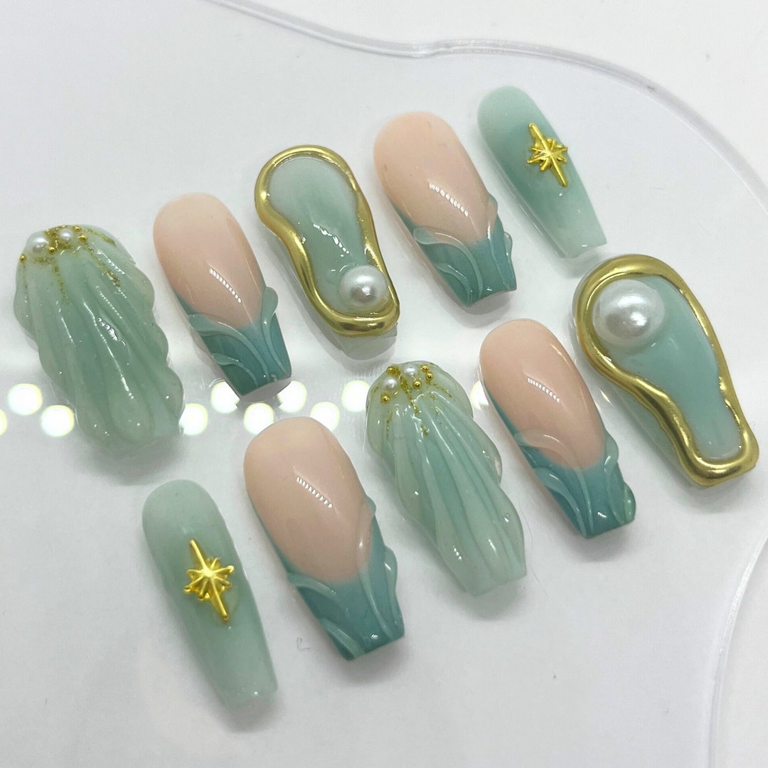 Y2k Gold 3d Chrome Mermaid Design Medium Coffin Handmade Custom Press ...