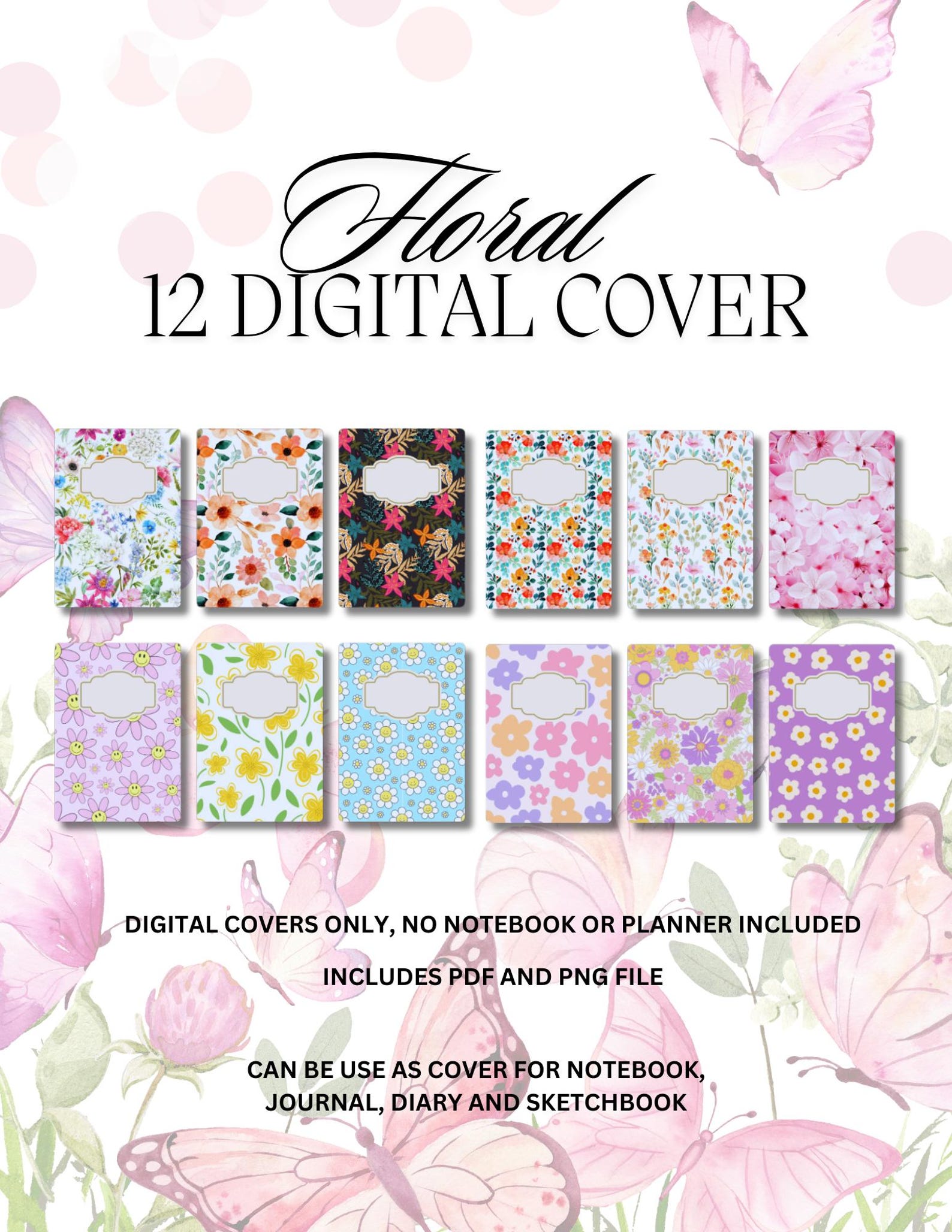 12 Floral Digital Covers | Digital Notebook Covers | Covers for Digital ...