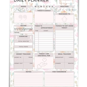 Daily Planner | Floral Daily Planner | Portrait - Etsy