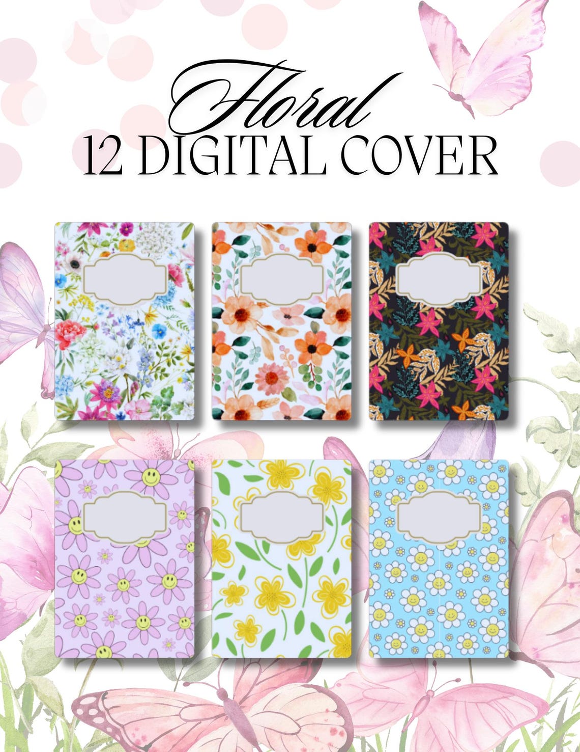 12 Floral Digital Covers | Digital Notebook Covers | Covers for Digital ...