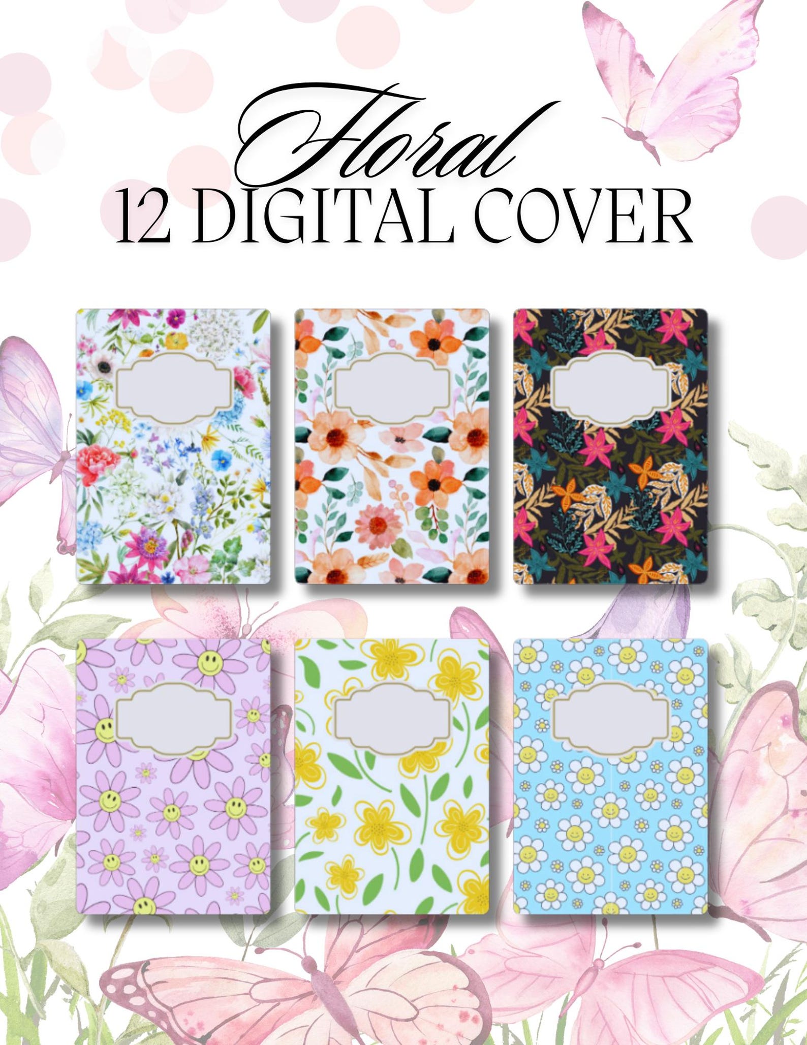 12 Floral Digital Covers | Digital Notebook Covers | Covers for Digital ...