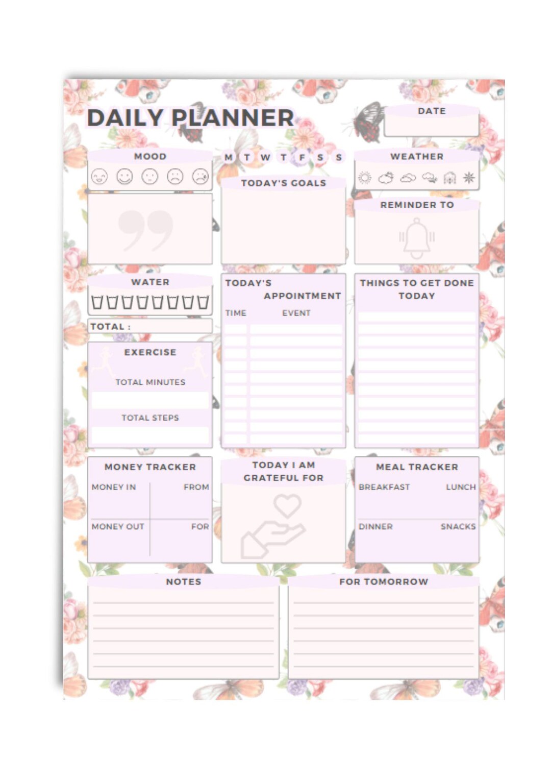 Daily Planner Floral Daily Planner Portrait Floral Theme Digital ...
