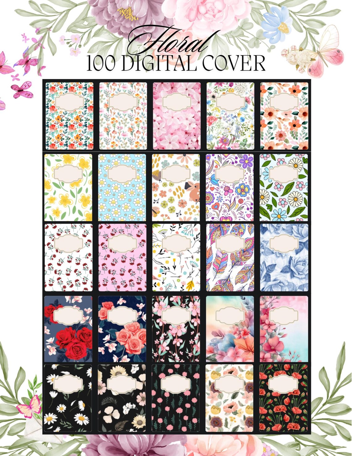 100 Floral Digital Covers Digital Notebook Covers Covers for Digital ...