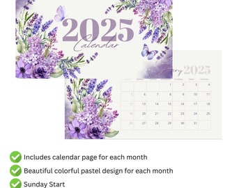 Aesthetic Minimalist Watercolor Illustration Year 2025 Monthly Calendar ...