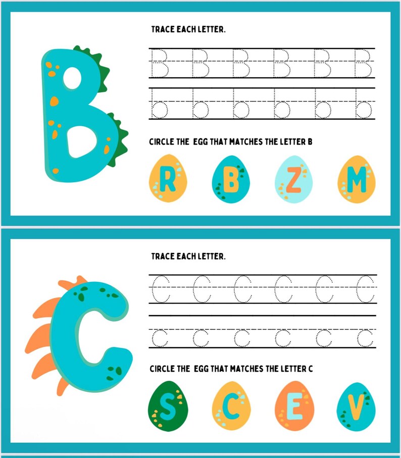 Dinosaur Alphabet Tracing & Matching Worksheet – Fun Printable Activity ...