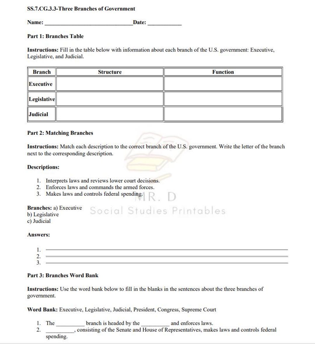 Federalists Vs. Anti-federalists & Three Branches of Government ...