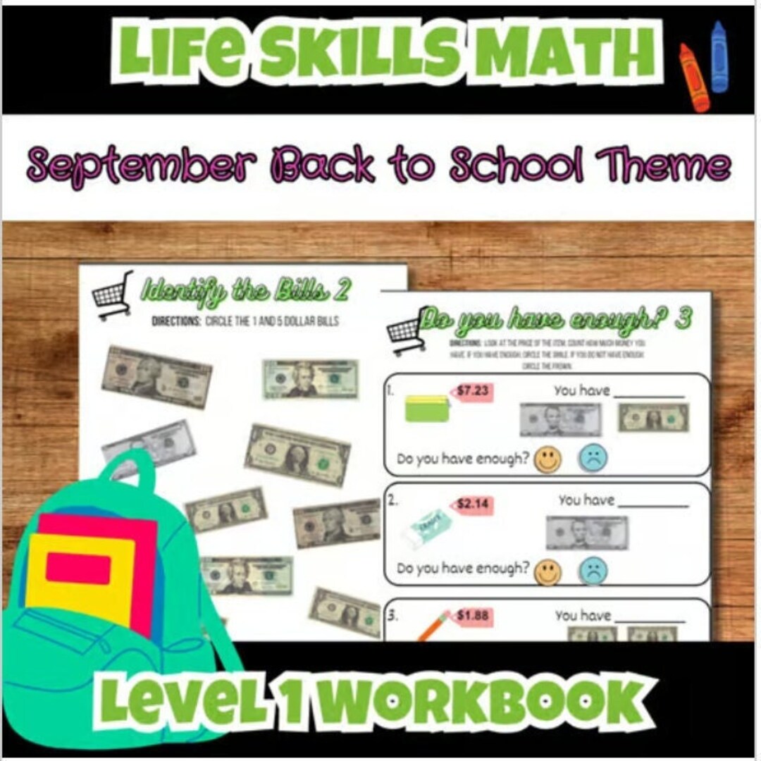 Back to School Life Skills Functional Money Math Level 1 Workbook ...