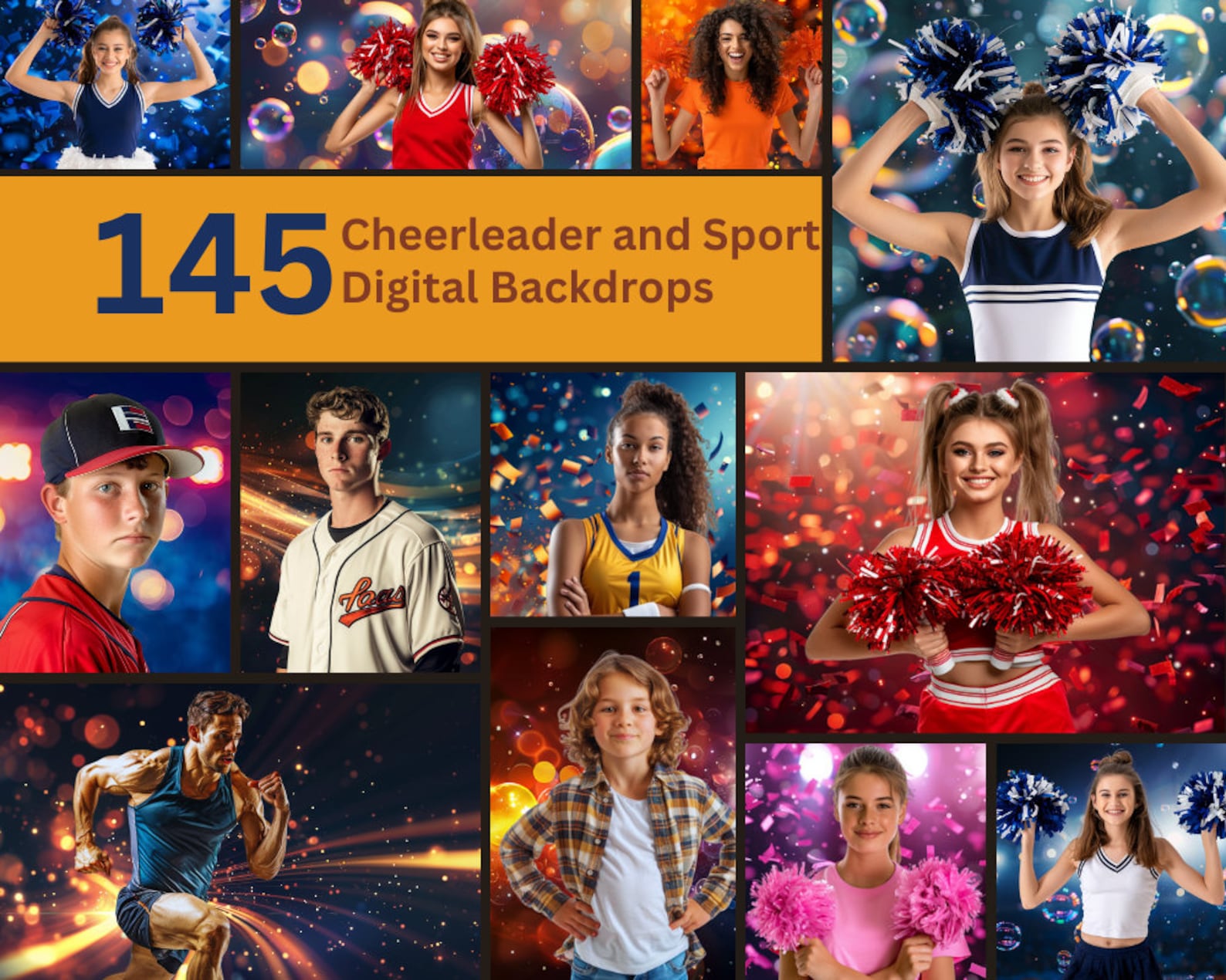 145 Cheerleader & Sport Digital Backdrops: Bokeh, Bubble, Glitter ...