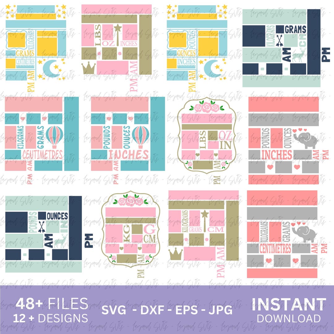 Baby Metric Stats Bundle SVG Bundle Baby Birth Announcement Template ...