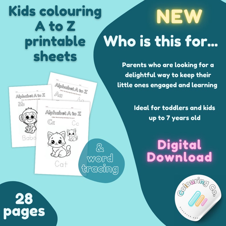 Kids Colouring Book - Animals Alphabet A to Z With Tracing Activities ...