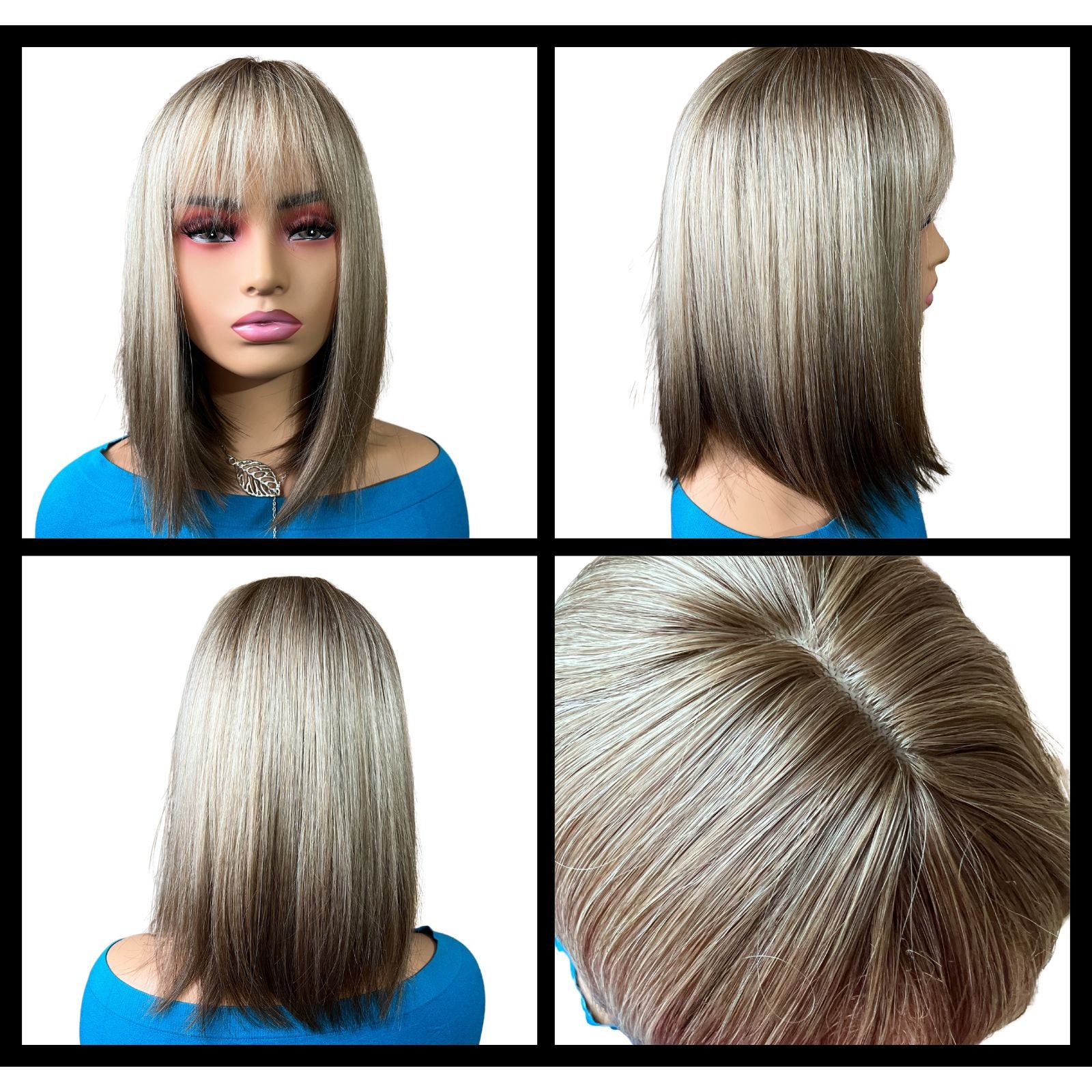 Blonde Wig With Brown Highlights and Tips, Bang Wig, Synthetic Wig ...