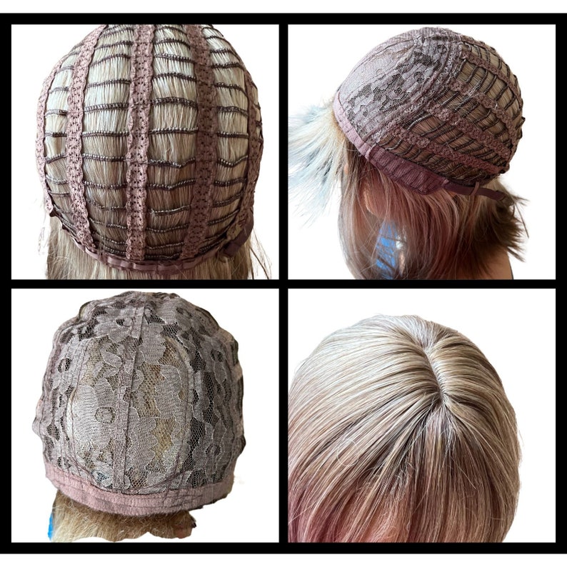 Blonde Wig With Brown Highlights and Tips, Bang Wig, Synthetic Wig ...