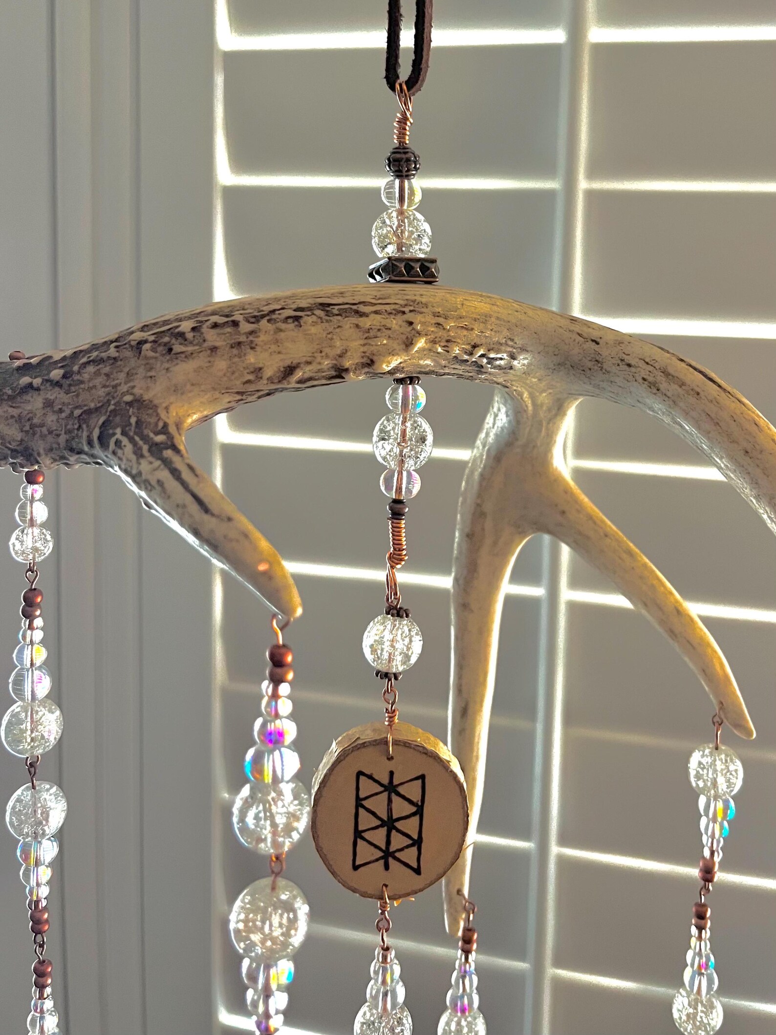 Deer Antler Suncatcher With Wood Burned Pendant - Etsy