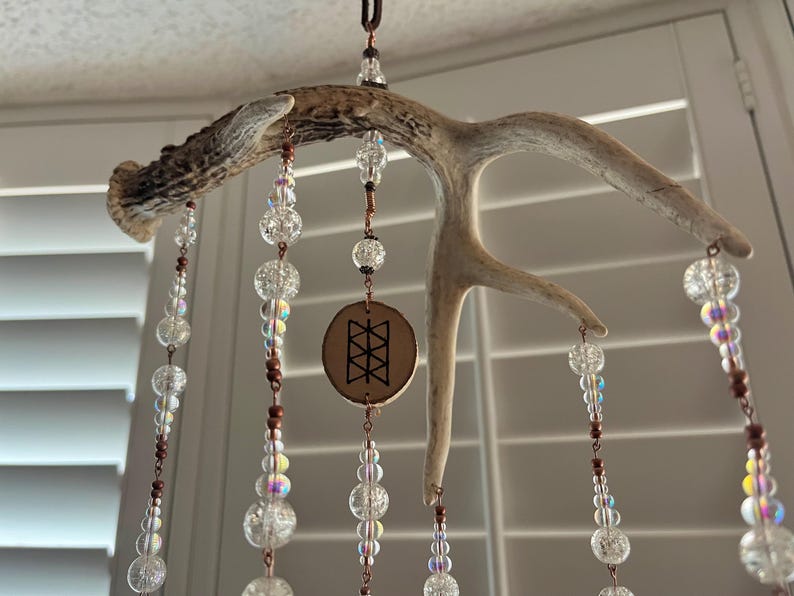 Deer Antler Suncatcher With Wood Burned Pendant - Etsy