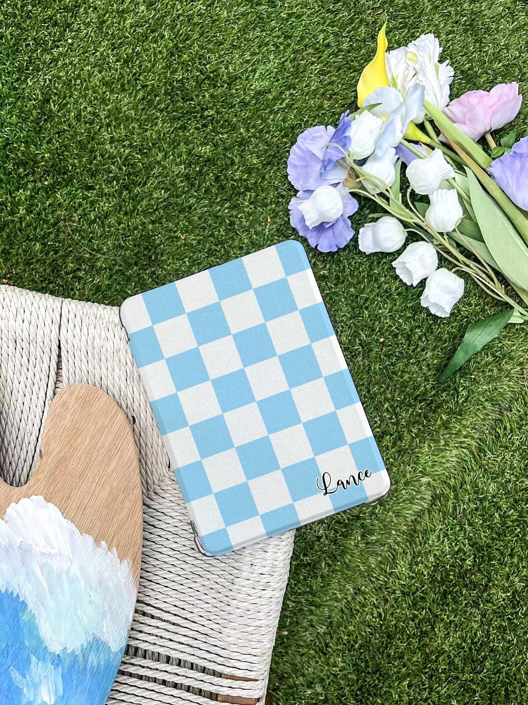 Blue Checkered Kindle Personalize for Paperwhite 6.8" Case, Kindle 10th ...