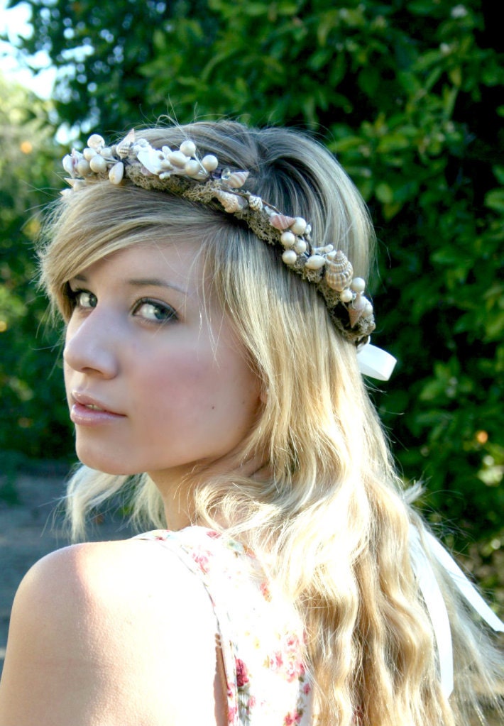 MERMAID Crown, Shell Pearl and Moss Circlet or Head Wreath Crown ...