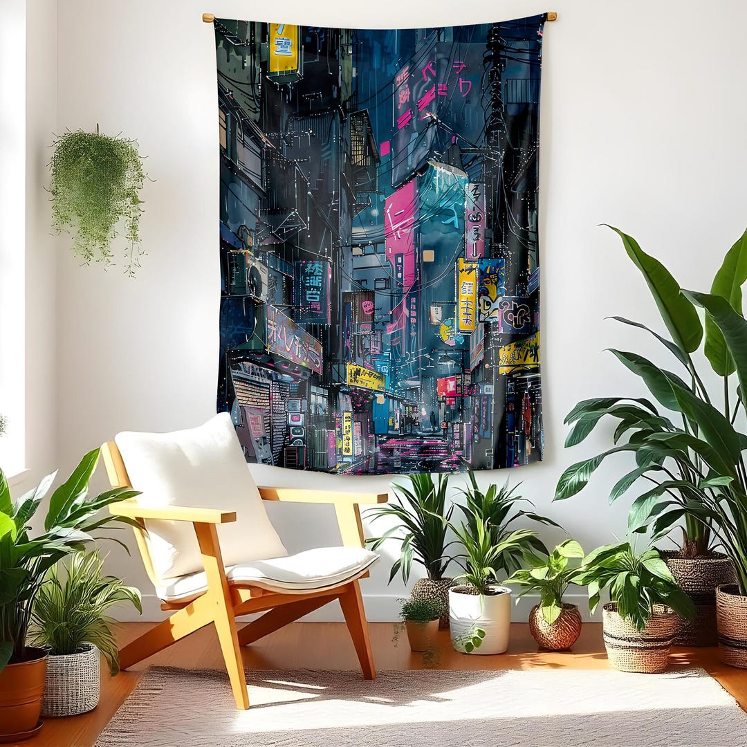Cyberpunk Anime City Poster | Neon Sign Art | Acrylic & Oil Painting ...