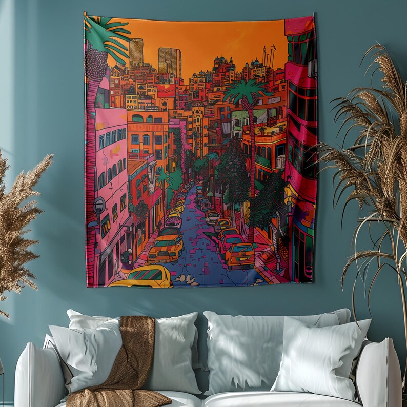 Vibrant City Street Poster | Maximalist Psychedelic Style | Neon Colors ...