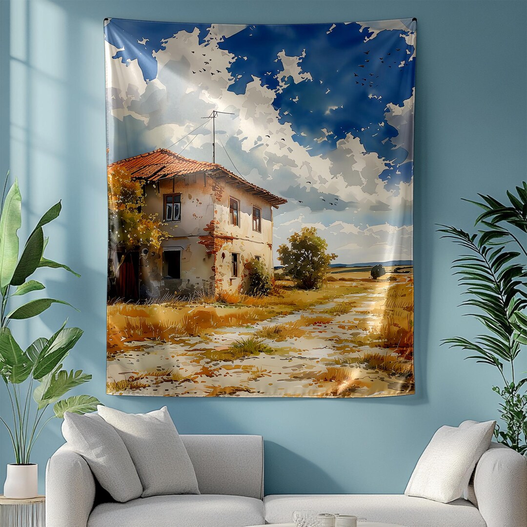 Impressionist Anime House | Field Birds Sky Poster | Warm Dreamy Colors ...