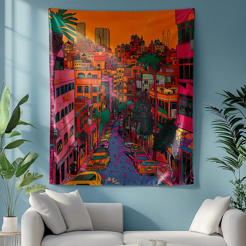 Vibrant City Street Poster | Maximalist Psychedelic Style | Neon Colors ...