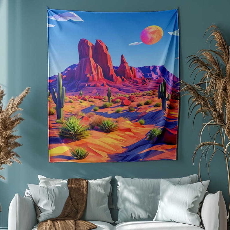 Desert Cactus Moon | Retro-futurism Art | Psychedelic 3D Render ...