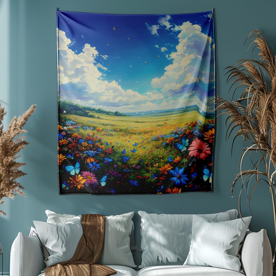 Dreamy Anime Flower Poster | Impressionist Butterflies Art | Vibrant ...