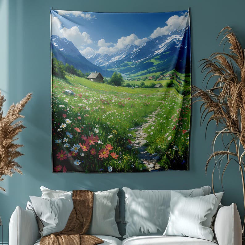 Impressionist Anime Landscape | Field of Flowers & Mountains | Vibrant ...