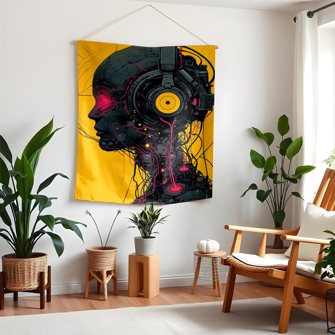 Retro-futurism Cyberpunk | Neon Man Head Poster | Vibrant Colors ...