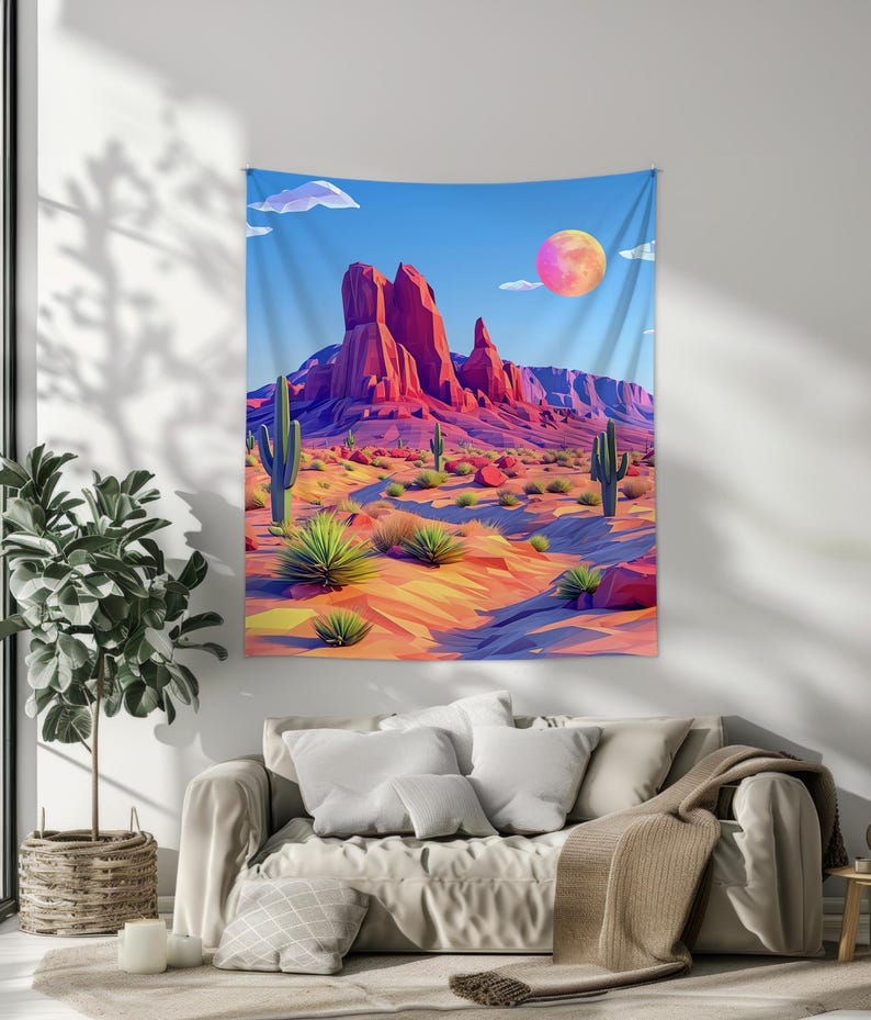 Desert Cactus Moon | Retro-futurism Art | Psychedelic 3D Render ...