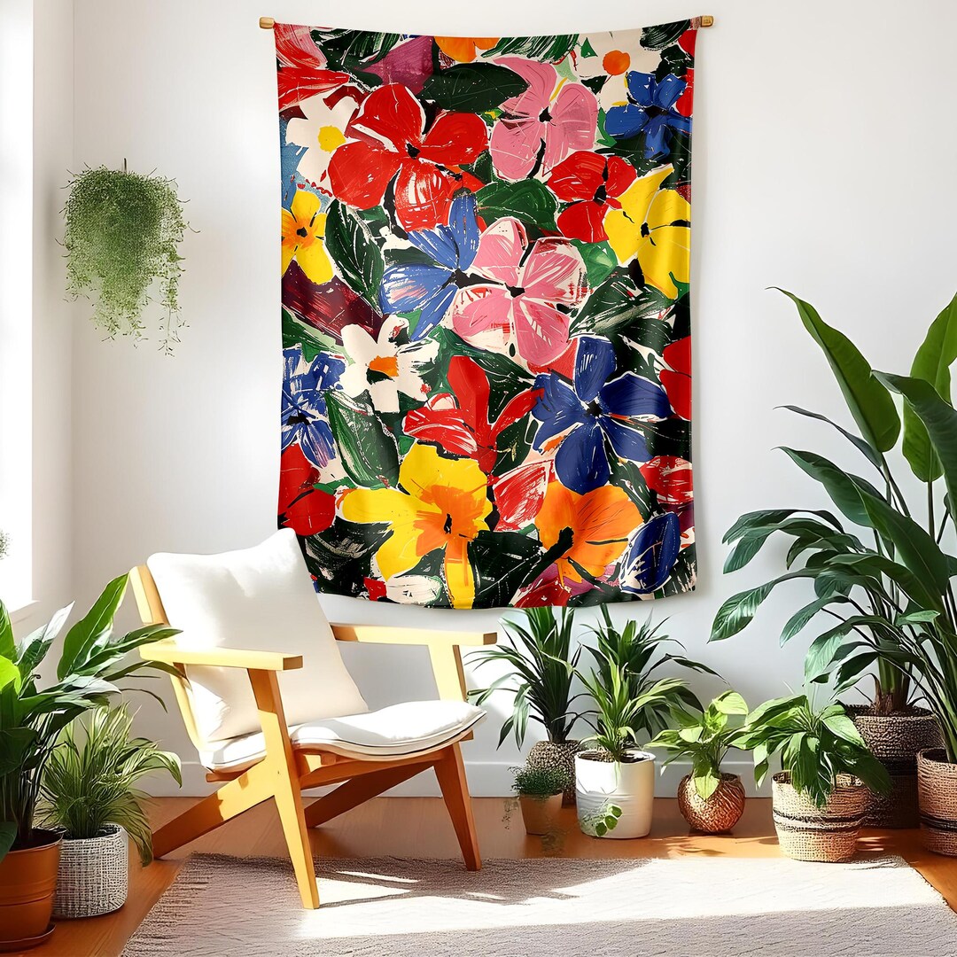 Colorful Floral Tableau | Maximalist Print | Gouache Artwork | Vibrant ...