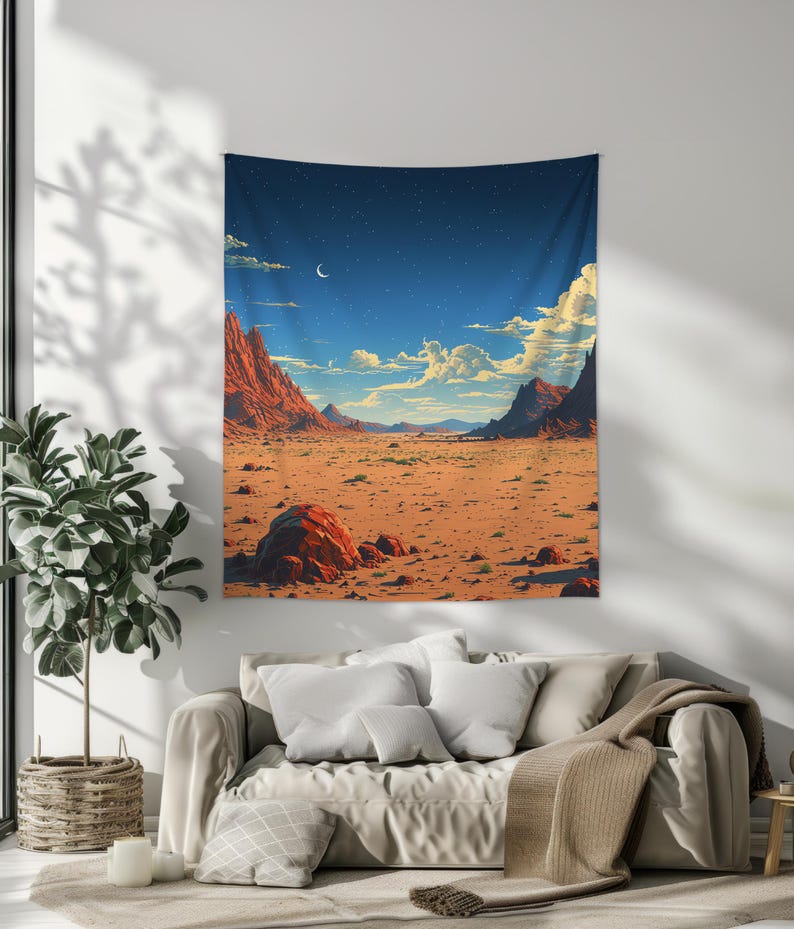 Desert Scene | Retro-futurism Art | Moon & Rocks | Vibrant Colors ...
