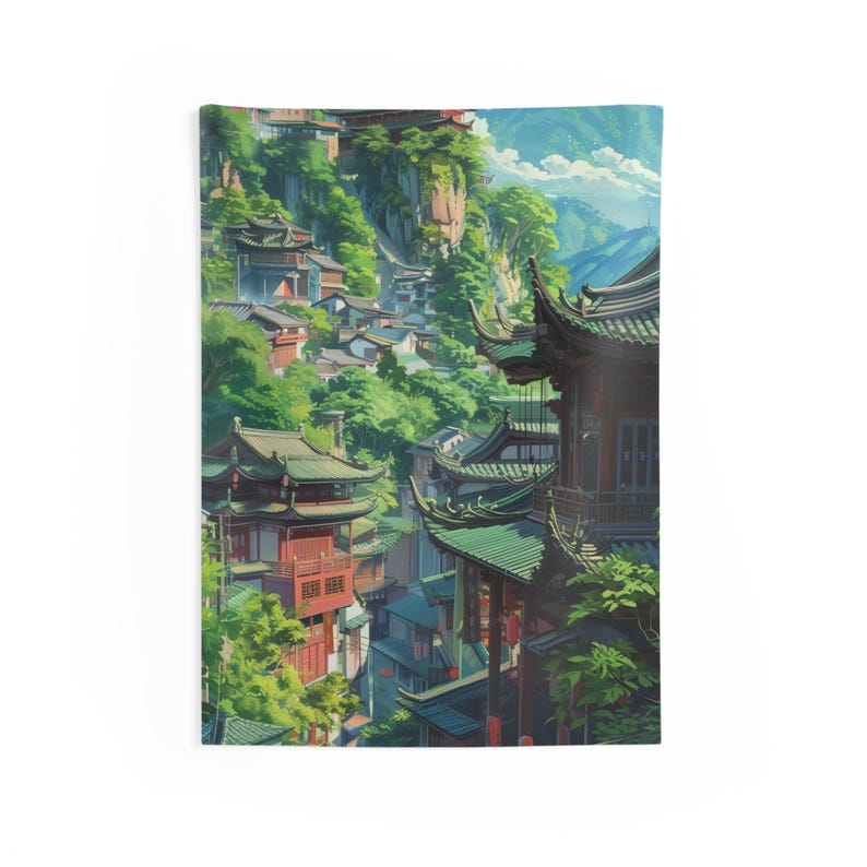 Anime Impressionist Poster | Chinese Village Mountain Landscape ...