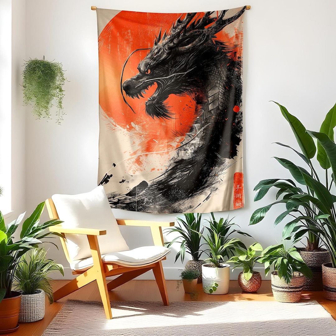Black Dragon Red Sun | Maximalist Poster Art | Realistic Digital ...