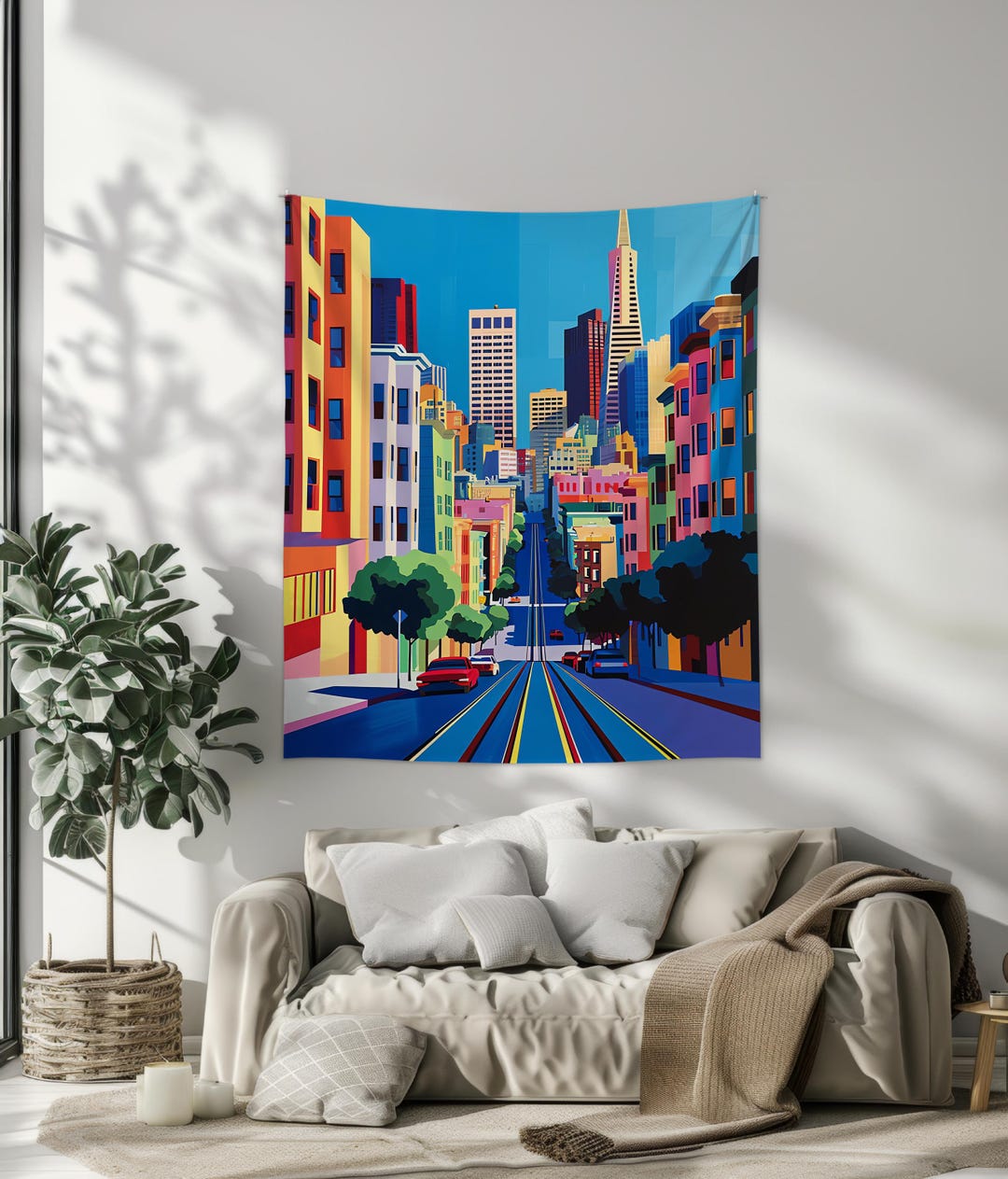 Mid-century Modern Poster | Vibrant City Street | High Contrast | Retro ...