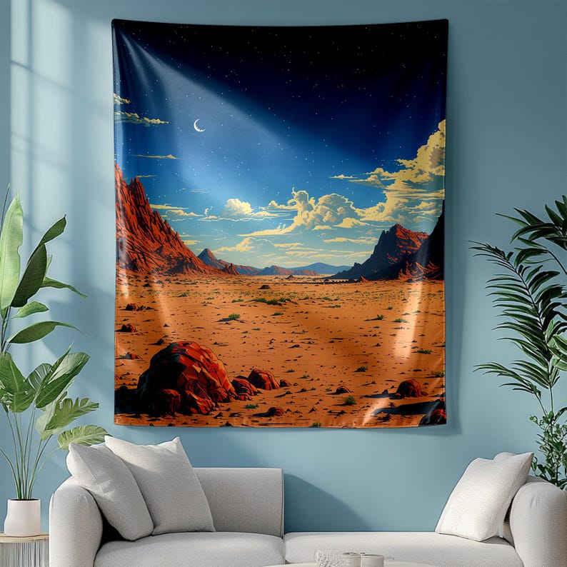 Desert Scene | Retro-futurism Art | Moon & Rocks | Vibrant Colors ...