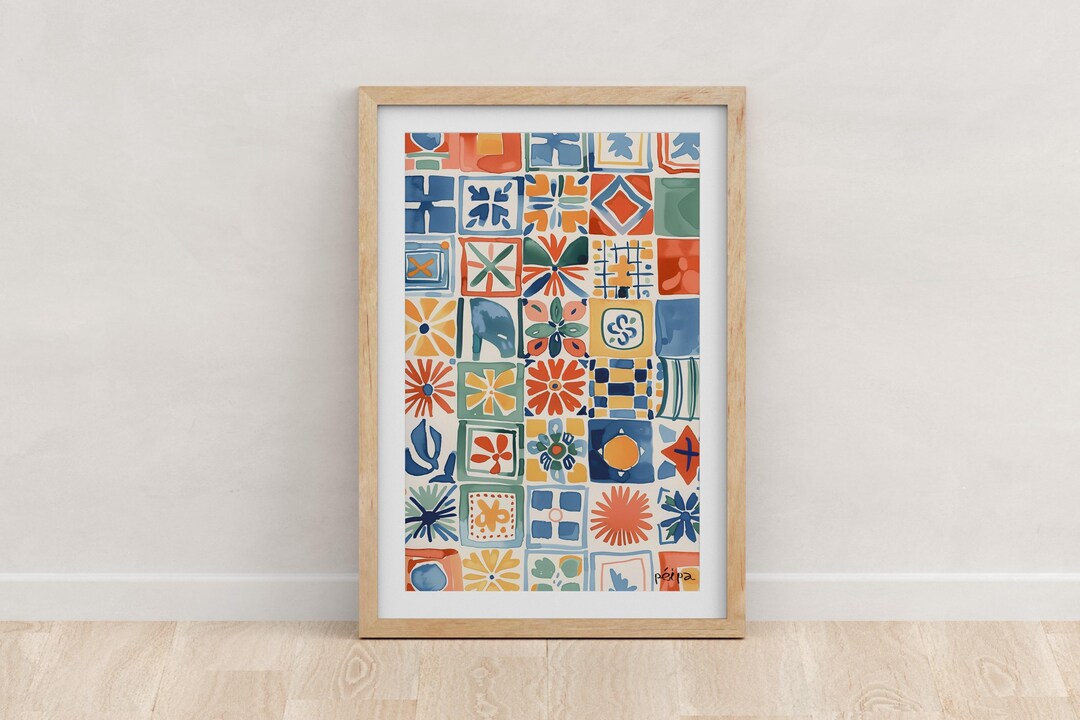 Karafuru Tairu - Colourful Tiles Print | Printable Wall Art, Wall Decor ...