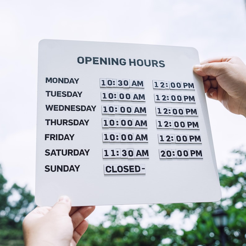 DIY Magnetic Opening Hours Plaque, Custom Changeable Hour Sign for Cafe ...