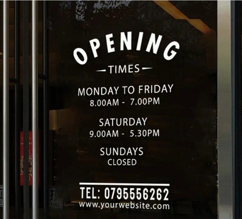 Customizable Hours Window Cling for Cafes, Bars,open,baking Shop Sign ...