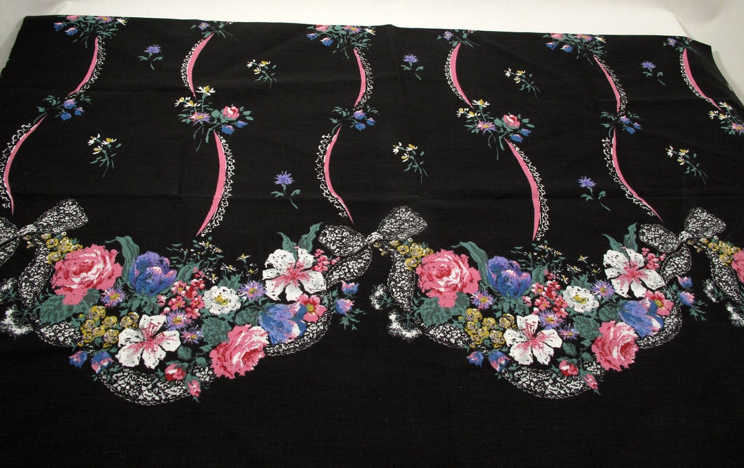 Daisy Kingdom Queen Annes Lace Fabric 1992 Black Pink White Purple ...