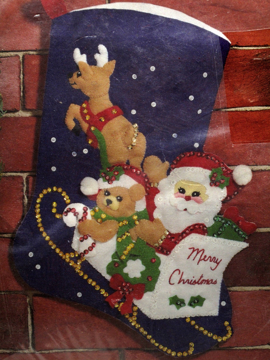 Christmas Stocking Kit Vintage Santa Blue Felt Unopened - Etsy