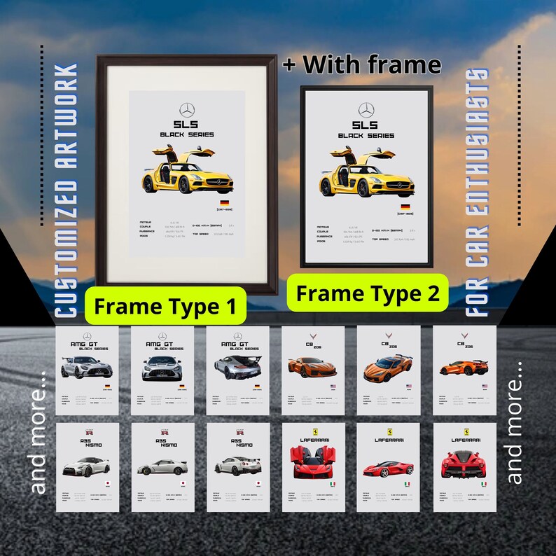 Customizable A4 21 X 30 Cm Car Collage Frame Poster Iconic Cars ...