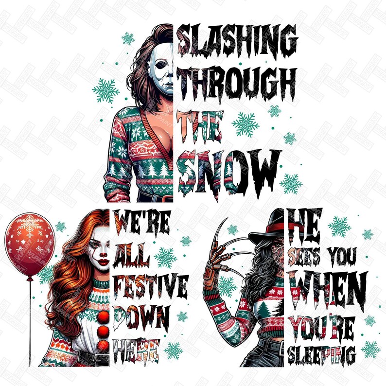5 Christmas Horror Movie Girls Png Bundle, Horror Christmas Png, Merry ...