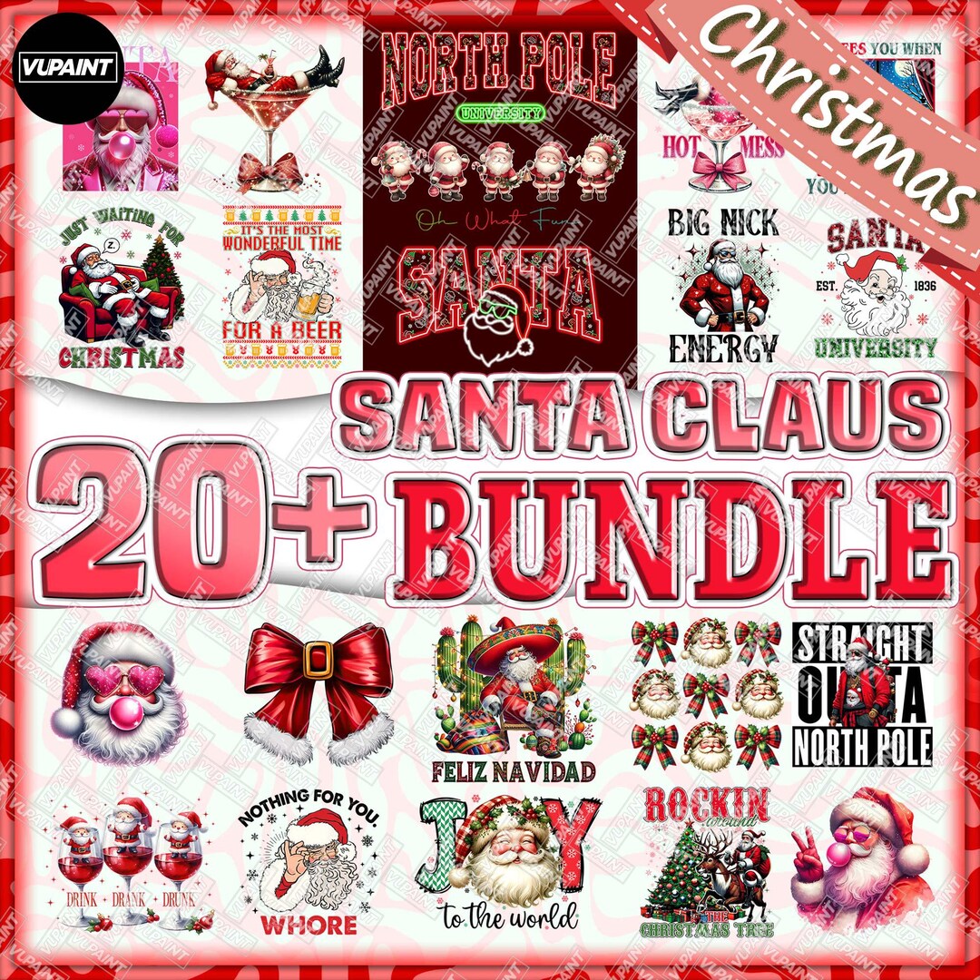 20 Retro Christmas Santa Claus Png, Funny Santa Png Bundle, Tis the ...