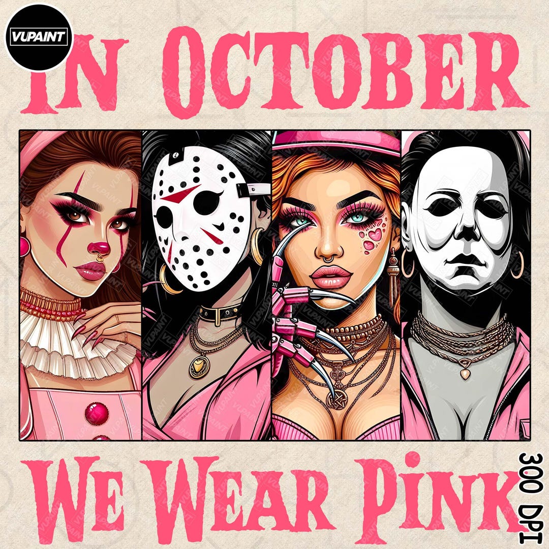 Horror Movie Killers Png, in October We Wear Pink Png, Comadre Crew ...