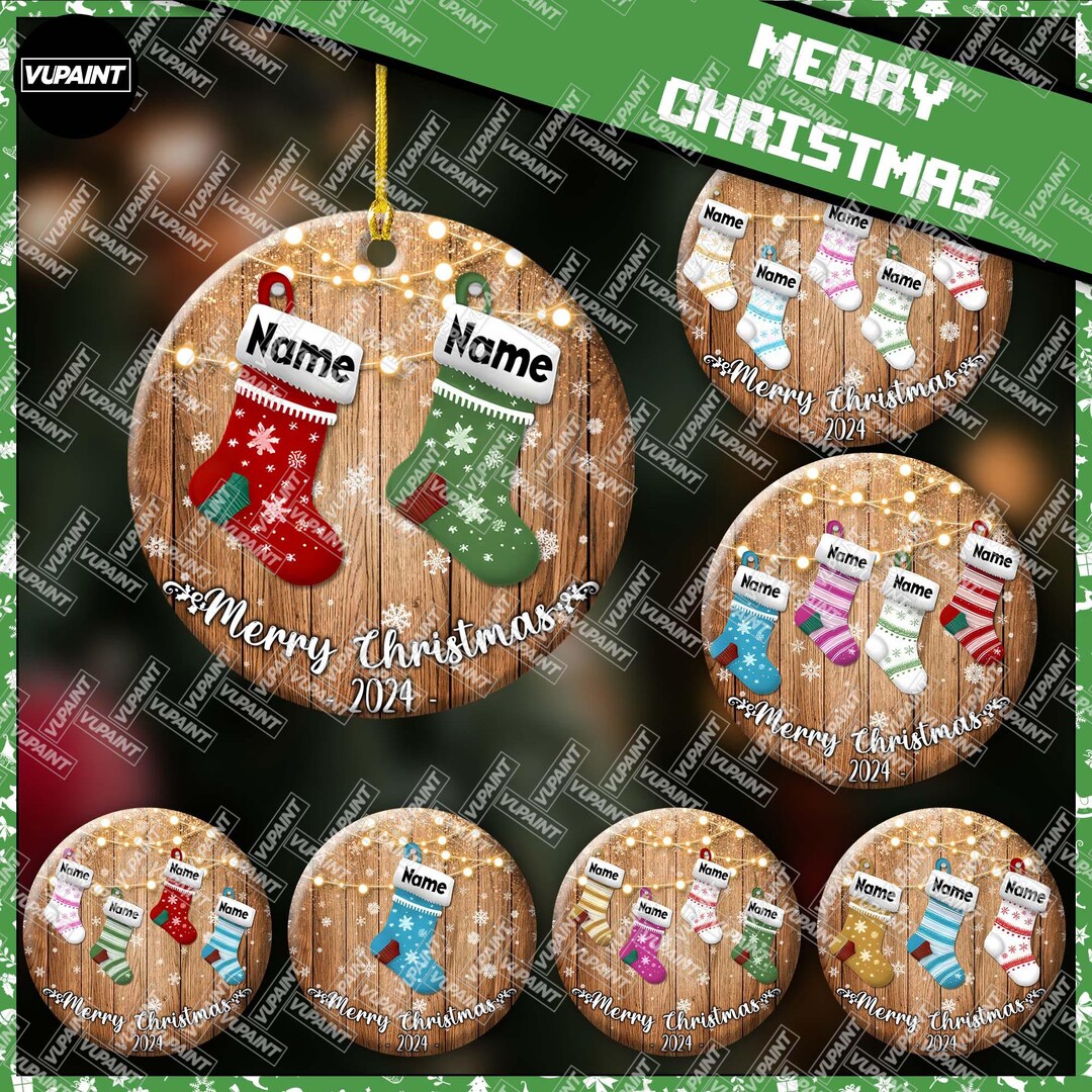 Personalized Family Christmas Socks Ornament Bundle Png Designs, Family ...