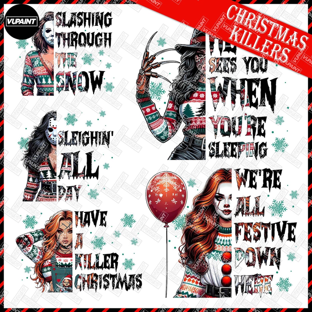 5 Christmas Horror Movie Girls Png Bundle, Horror Christmas Png, Merry ...